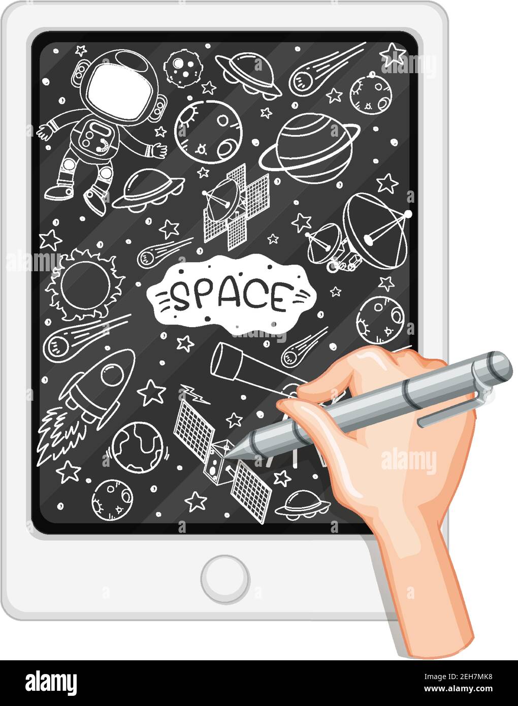 Hand drawing space element on tablet illustration Stock Vector Image ...