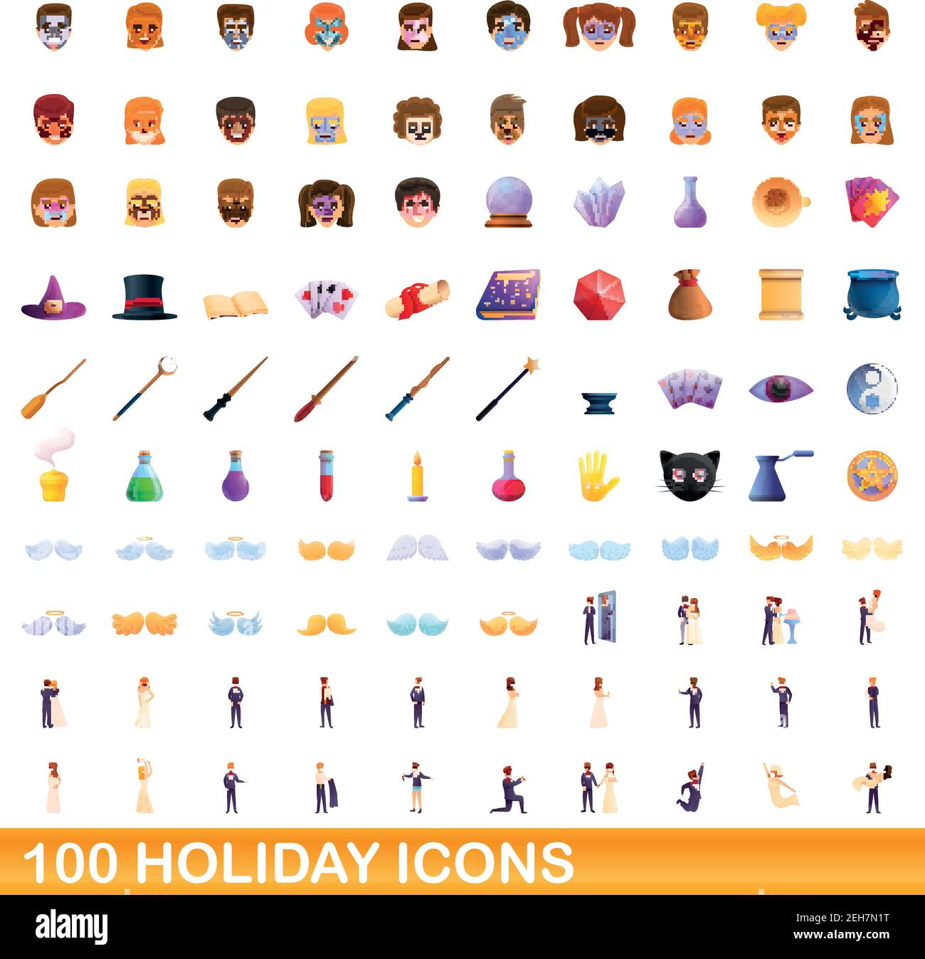 100 holiday icons set. Cartoon illustration of 100 holiday icons vector ...