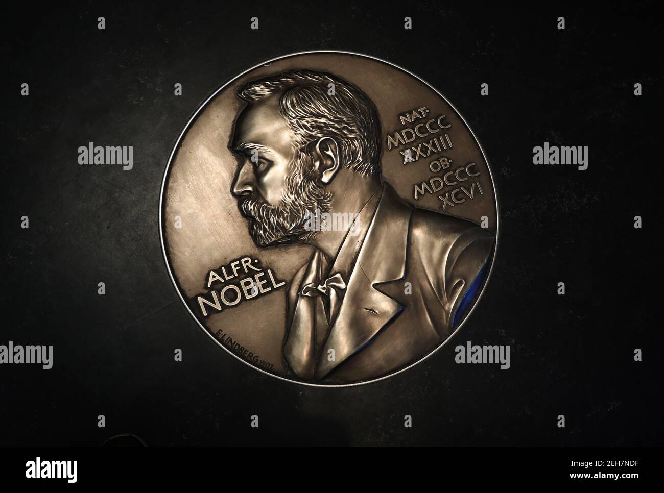STOCKHOLM, SWEDEN- 16 MAY 2018:Emblem of Alfred Nobel at the Nobel ...