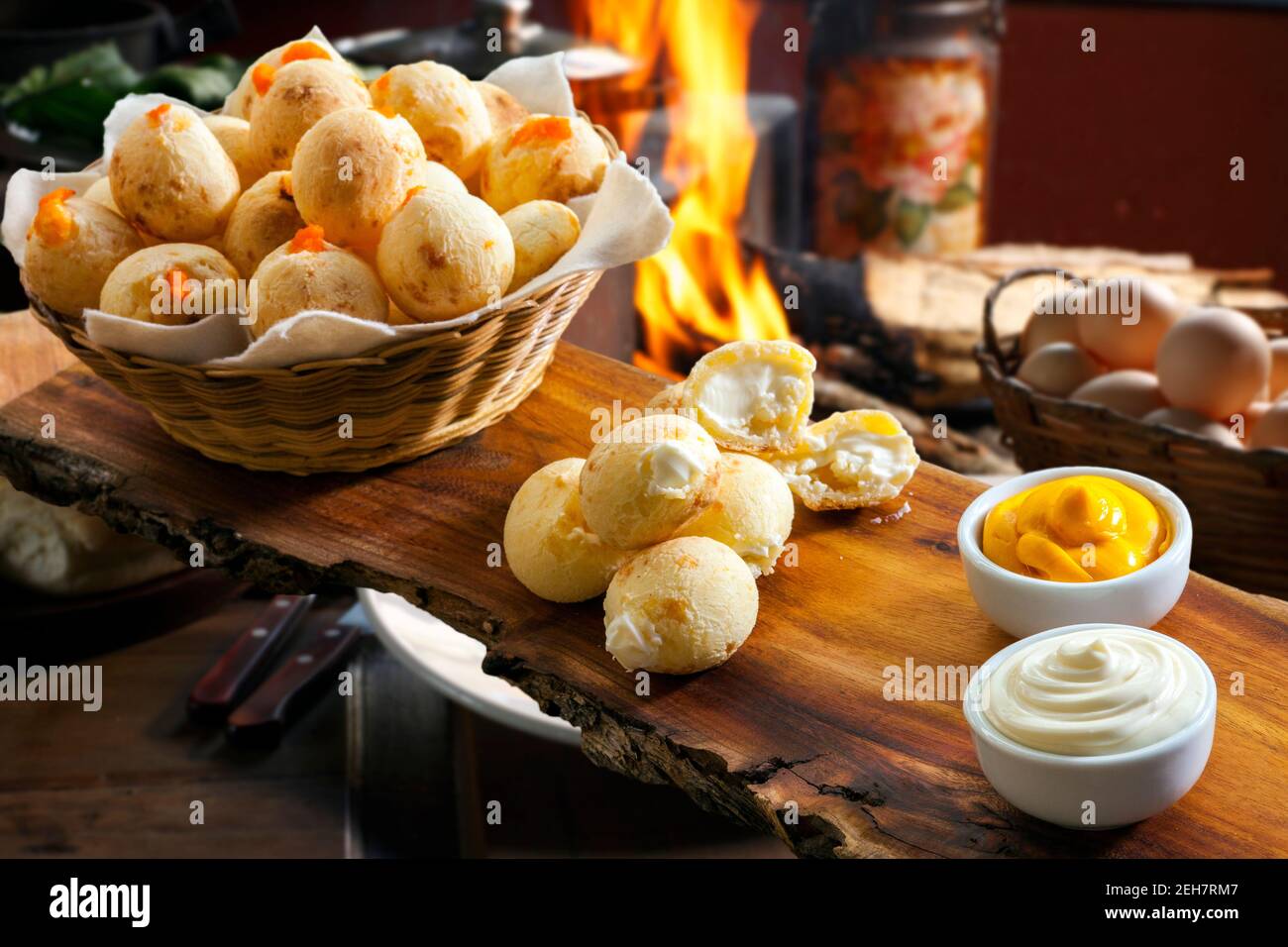 Breakfast with stuffed cheese bread, pao de queijo Stock Photo - Alamy