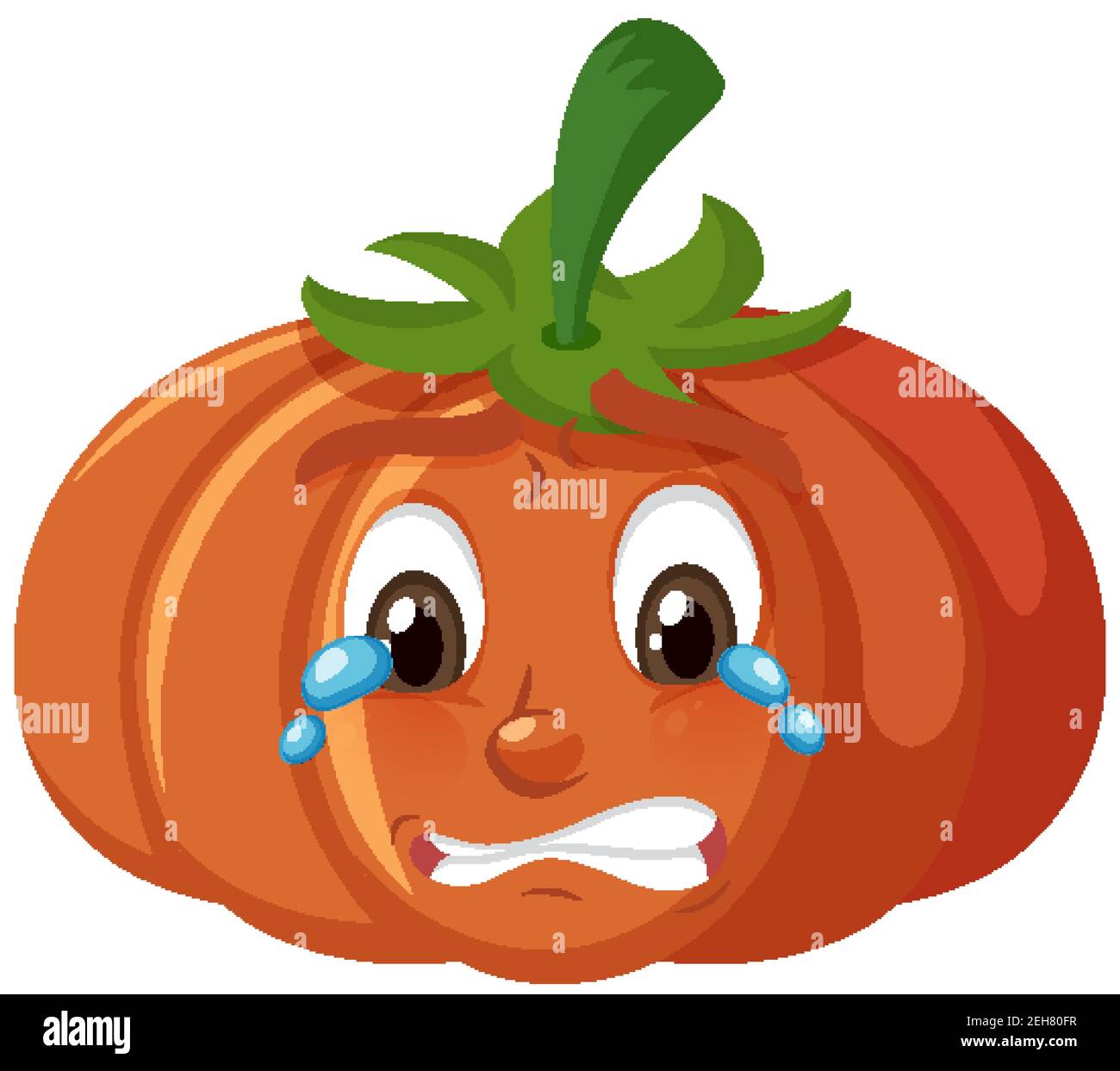 Cute pumpkin cartoon character with crying face expression on white ...
