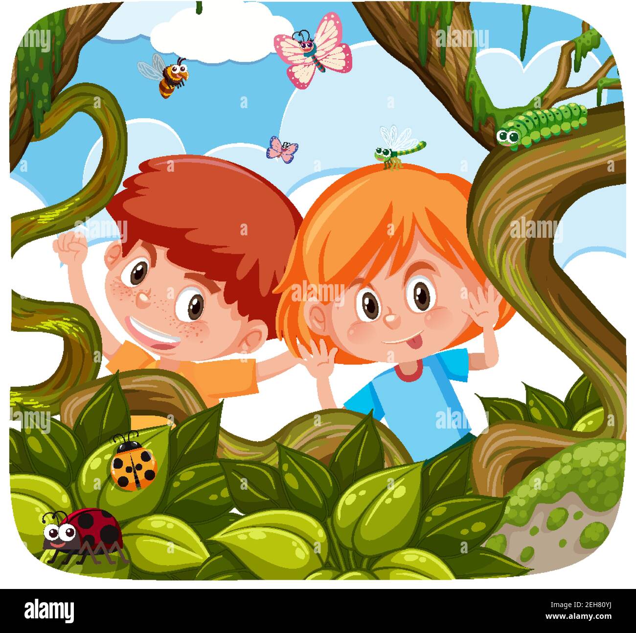 Cute kids exploring the nature illustration Stock Vector Image & Art ...