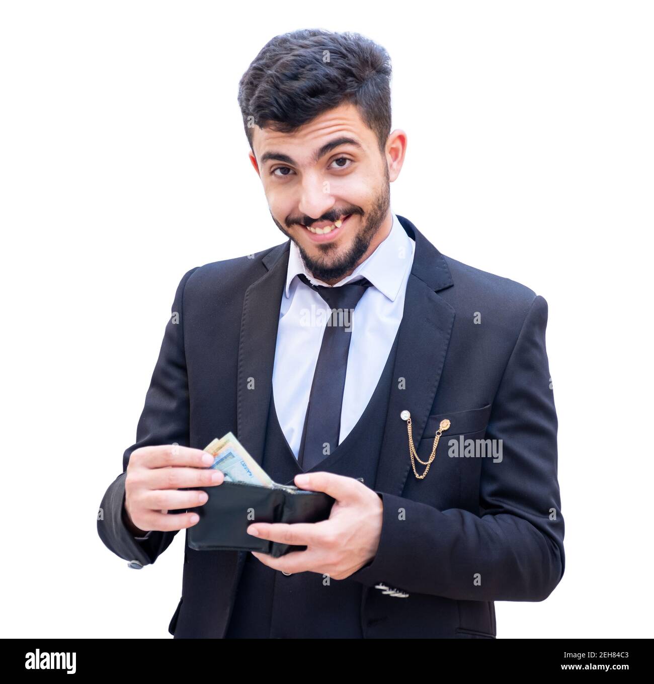 Arabic business man enjoy the counting of his money while holding his ...