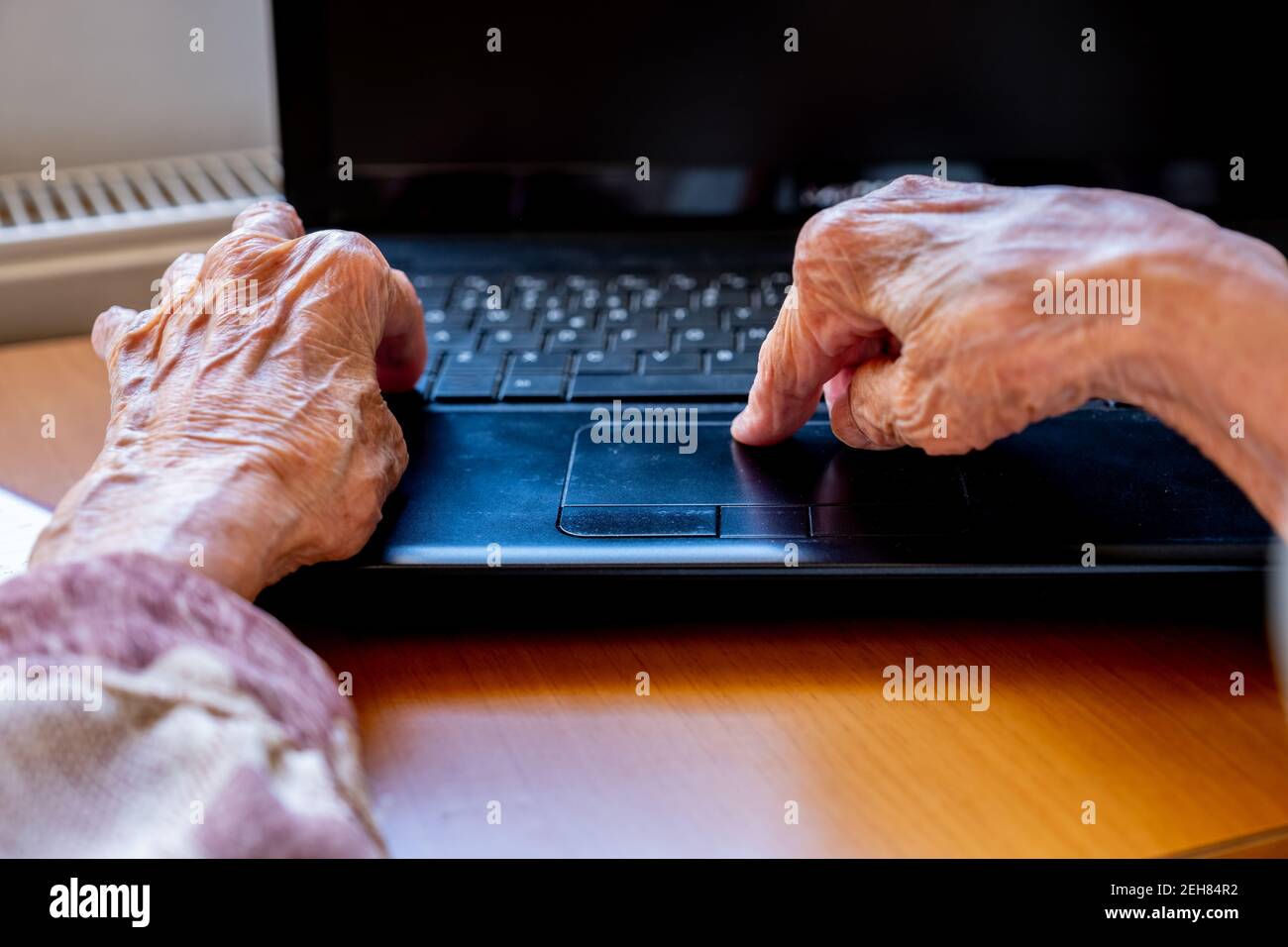 Old woman using laptop for working and communicating Stock Photo - Alamy