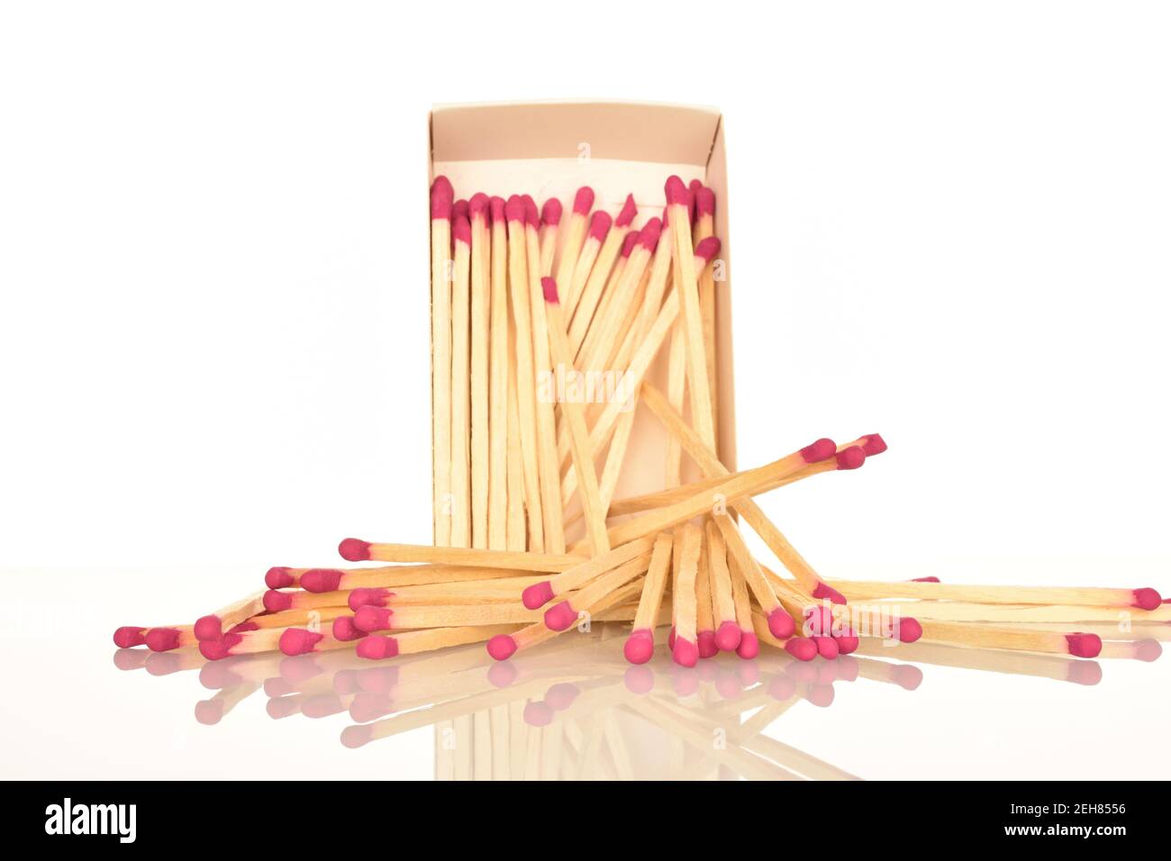 One paper box with wooden matches on a white background Stock Photo - Alamy