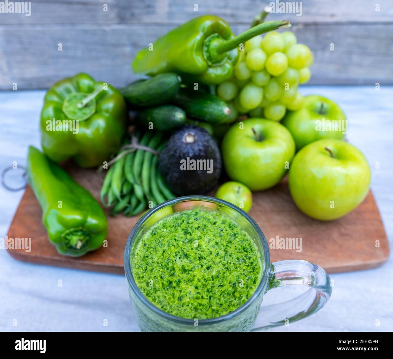 Different type of vegetables and fruits with healthy smoothie Stock ...