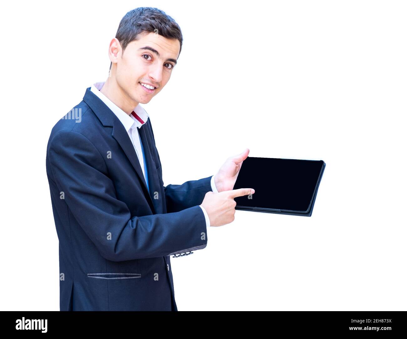 Arabic businessman pointing at the tablet Stock Photo - Alamy