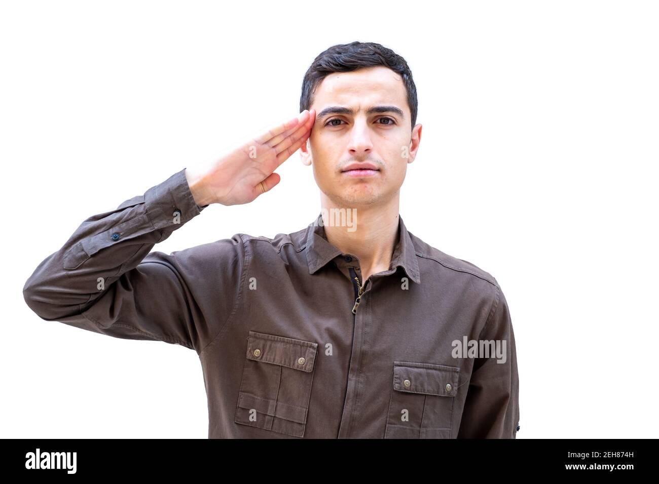 Arabic guy doing military greeting Stock Photo - Alamy