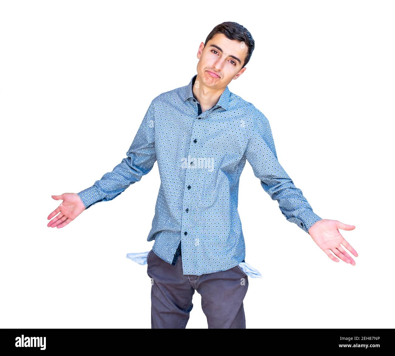 Poor young arabic guy wondering where is all the money Stock Photo - Alamy