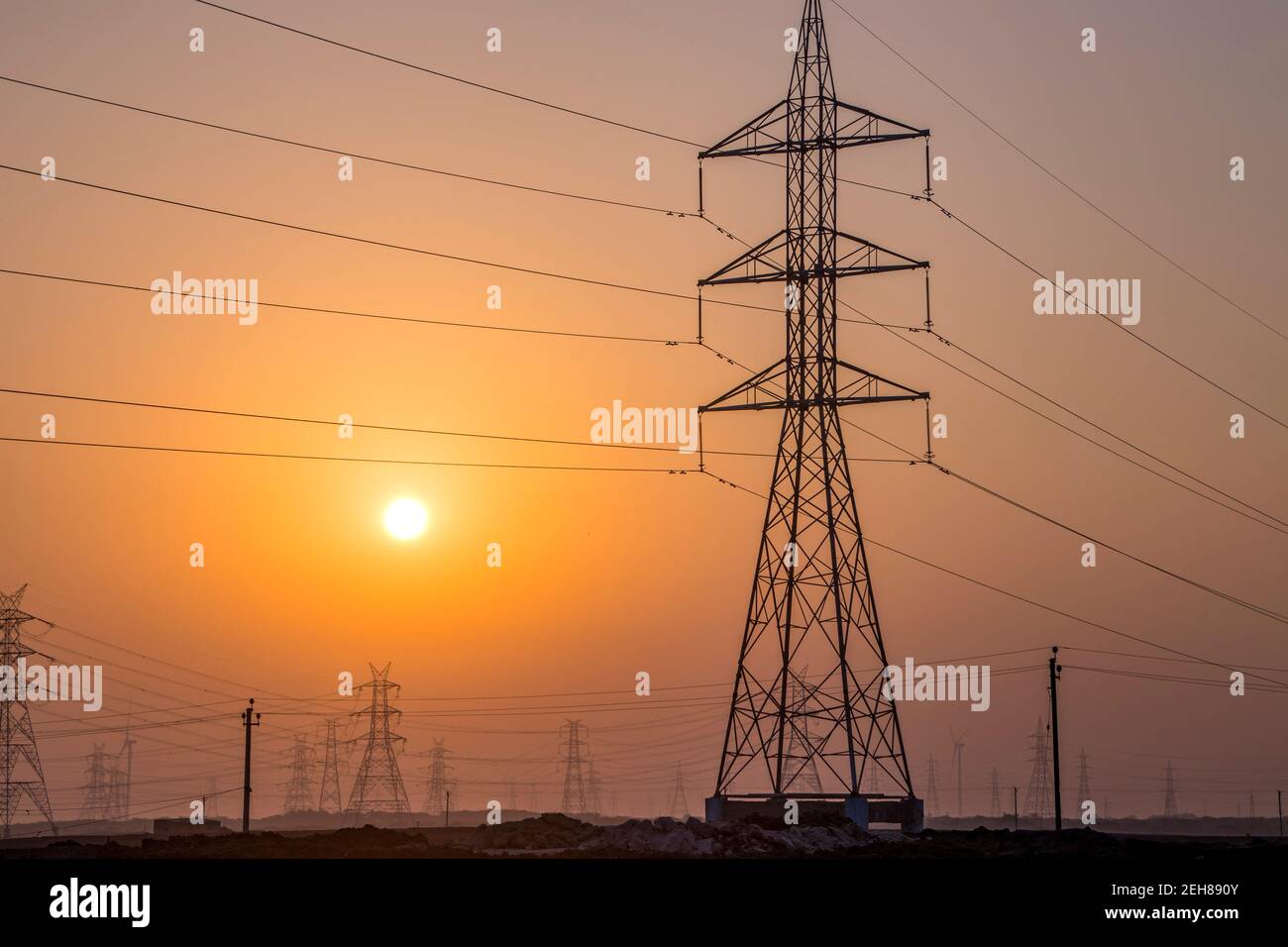 Various views of power pylons in Kutch Stock Photo - Alamy