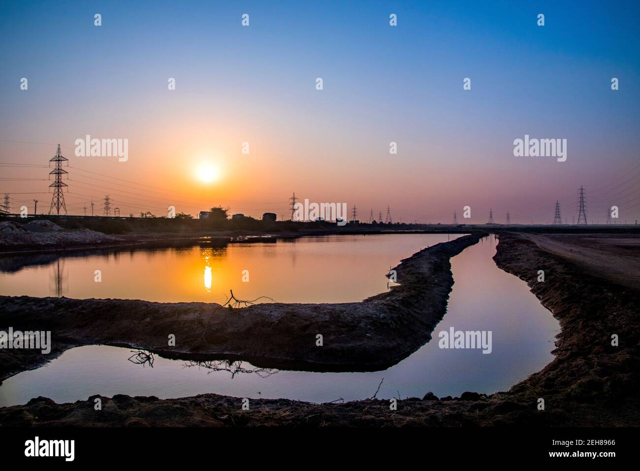 Various views of power pylons in Kutch Stock Photo - Alamy