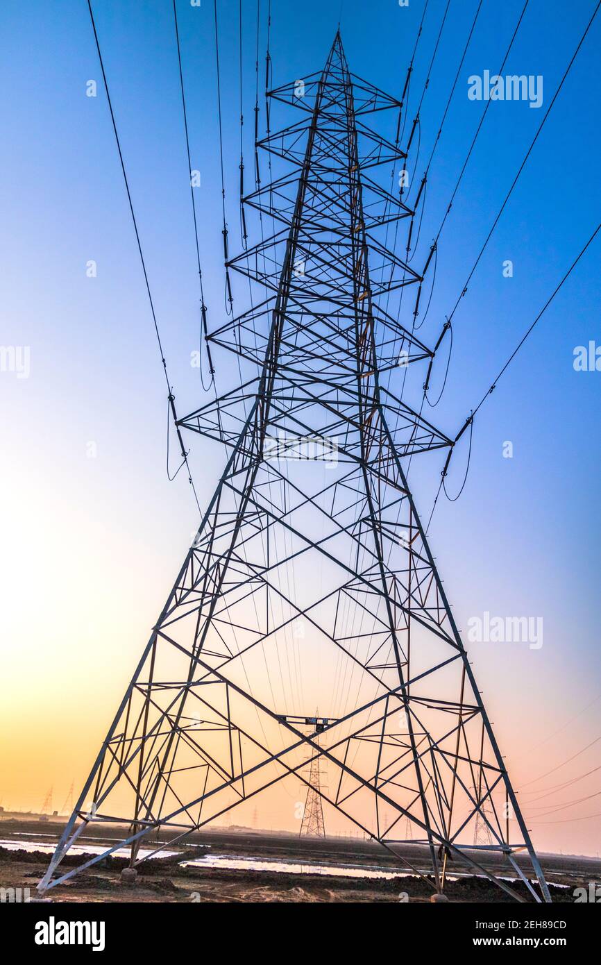 Various views of power pylons in Kutch Stock Photo - Alamy