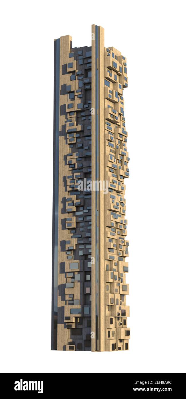 3D illustration of futuristic city multistory high-rise architecture ...
