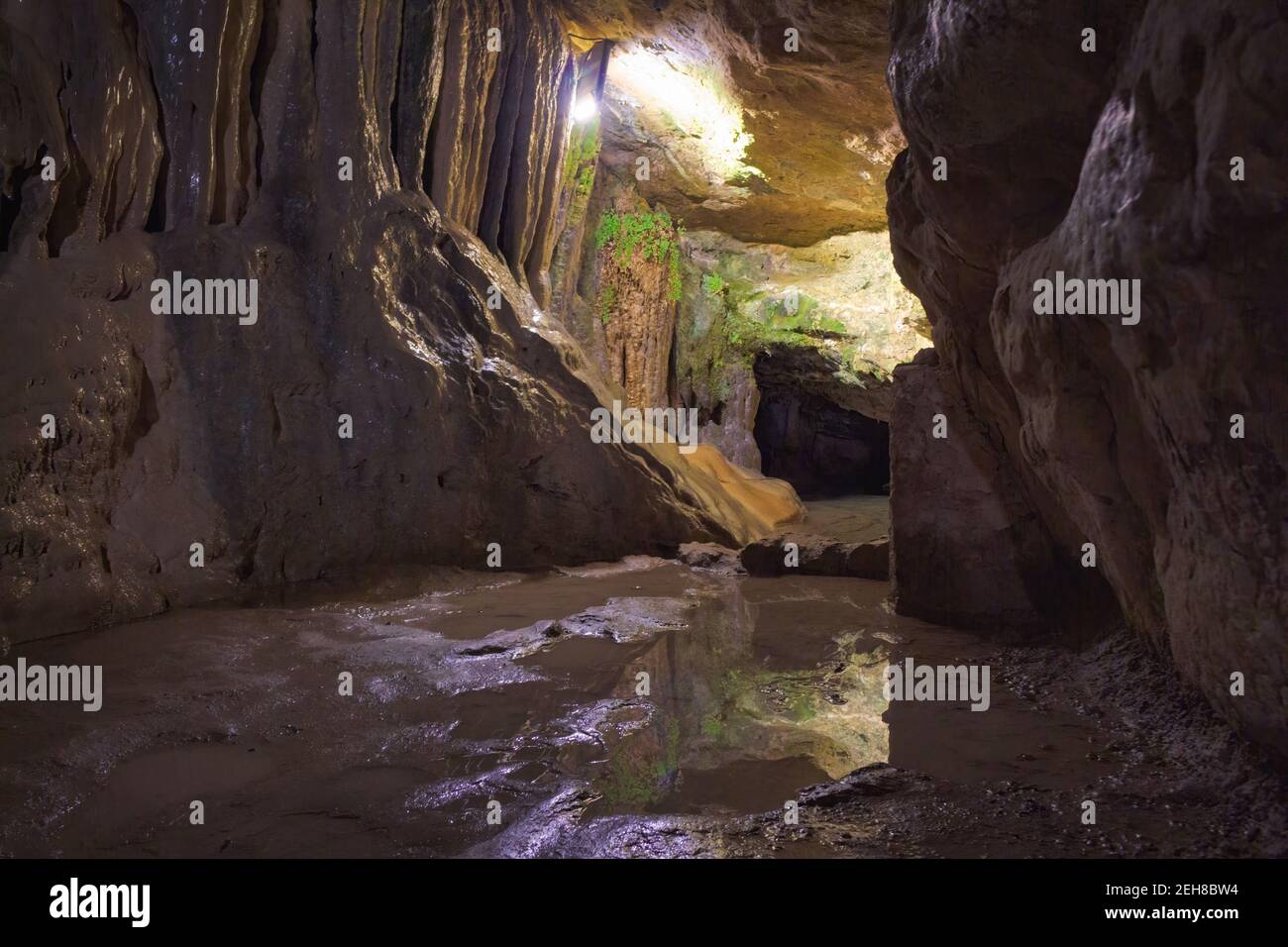 View of the interior of the grotto of Sant Miguel del Fai, Catalonia ...
