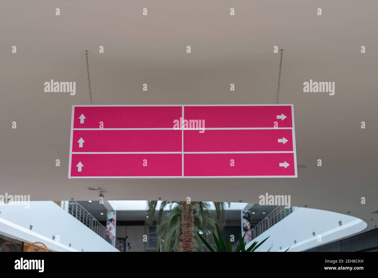 Close up image of an empty sign post located in supermarket. Direction ...