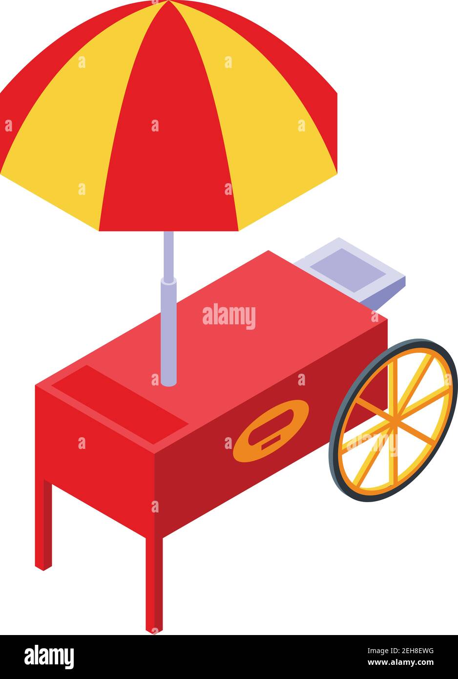 Cart with fast food icon. Isometric of cart with fast food vector icon ...