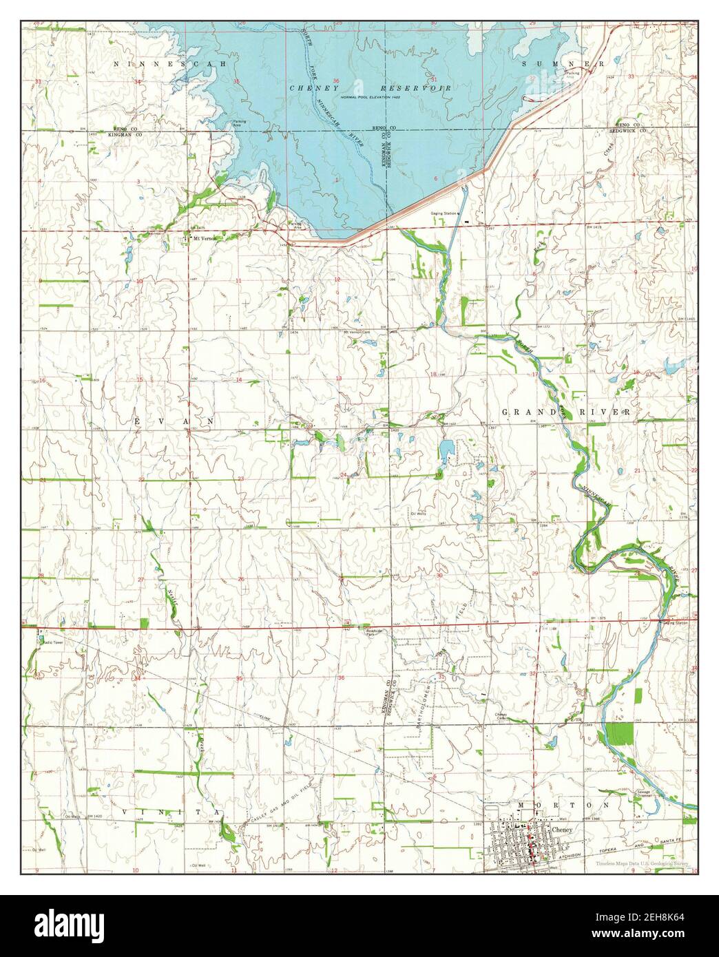 Cheney, Kansas, map 1964, 1:24000, United States of America by Timeless ...