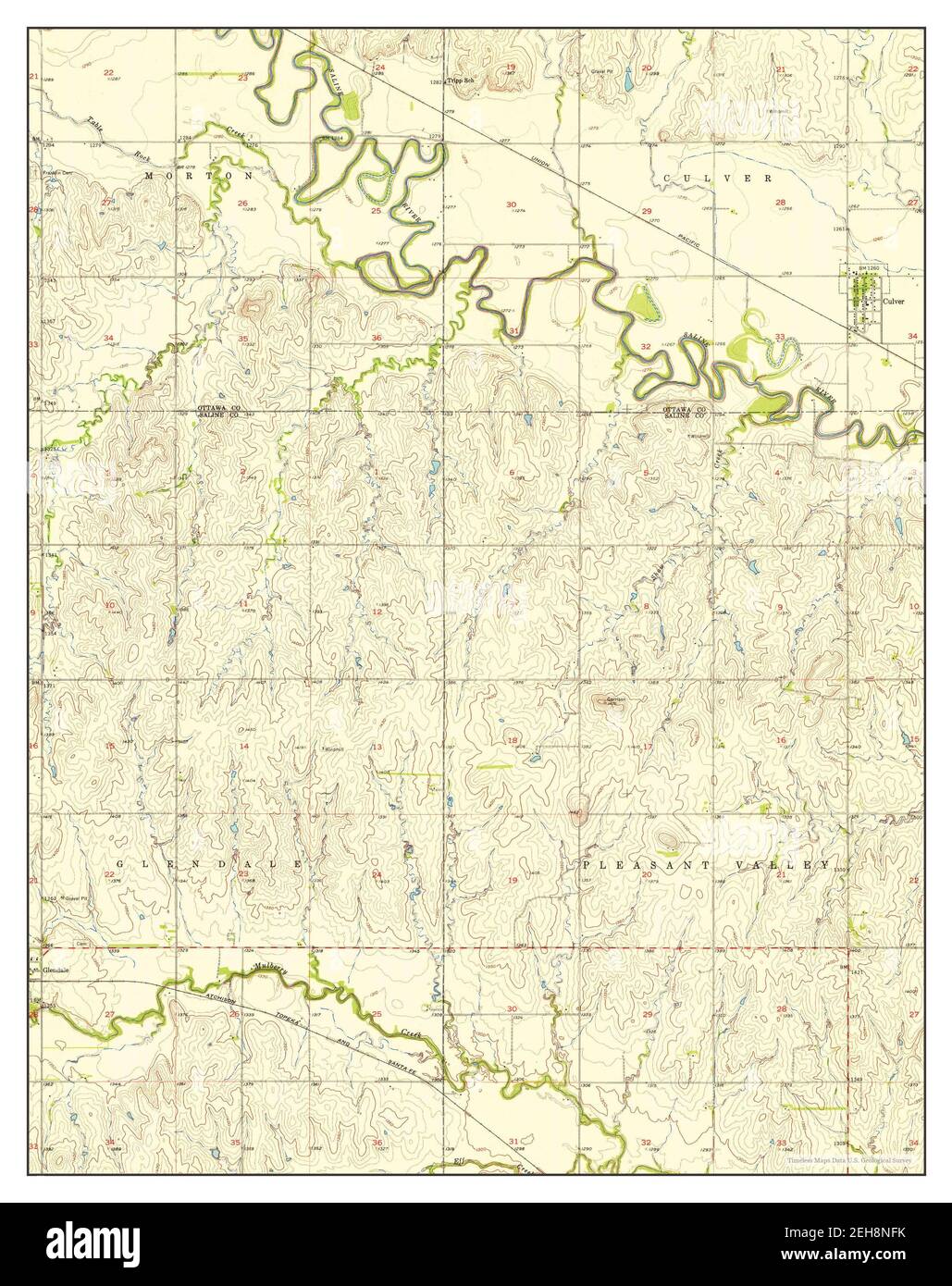 Culver, Kansas, map 1955, 1:24000, United States of America by Timeless ...