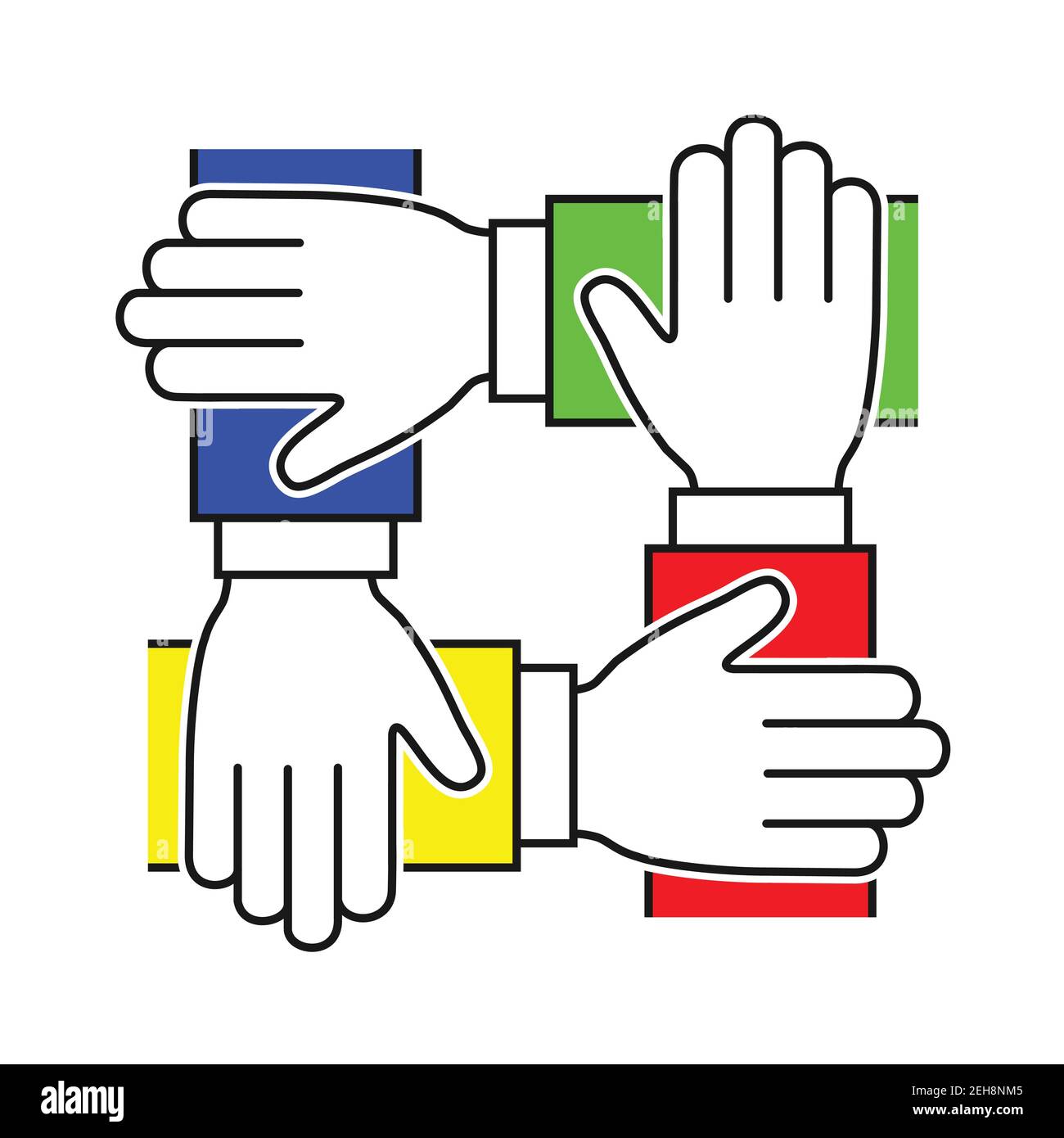 Hands together line icon, Vector teamwork sign on white background ...