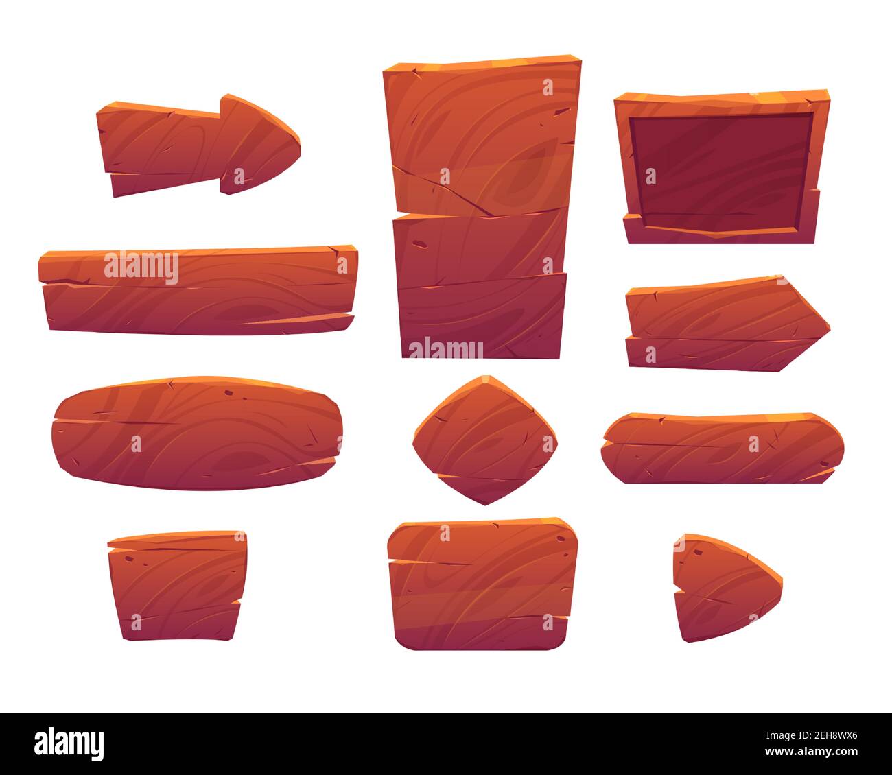 Wooden buttons and boards for ui game, gui elements isolated on white ...