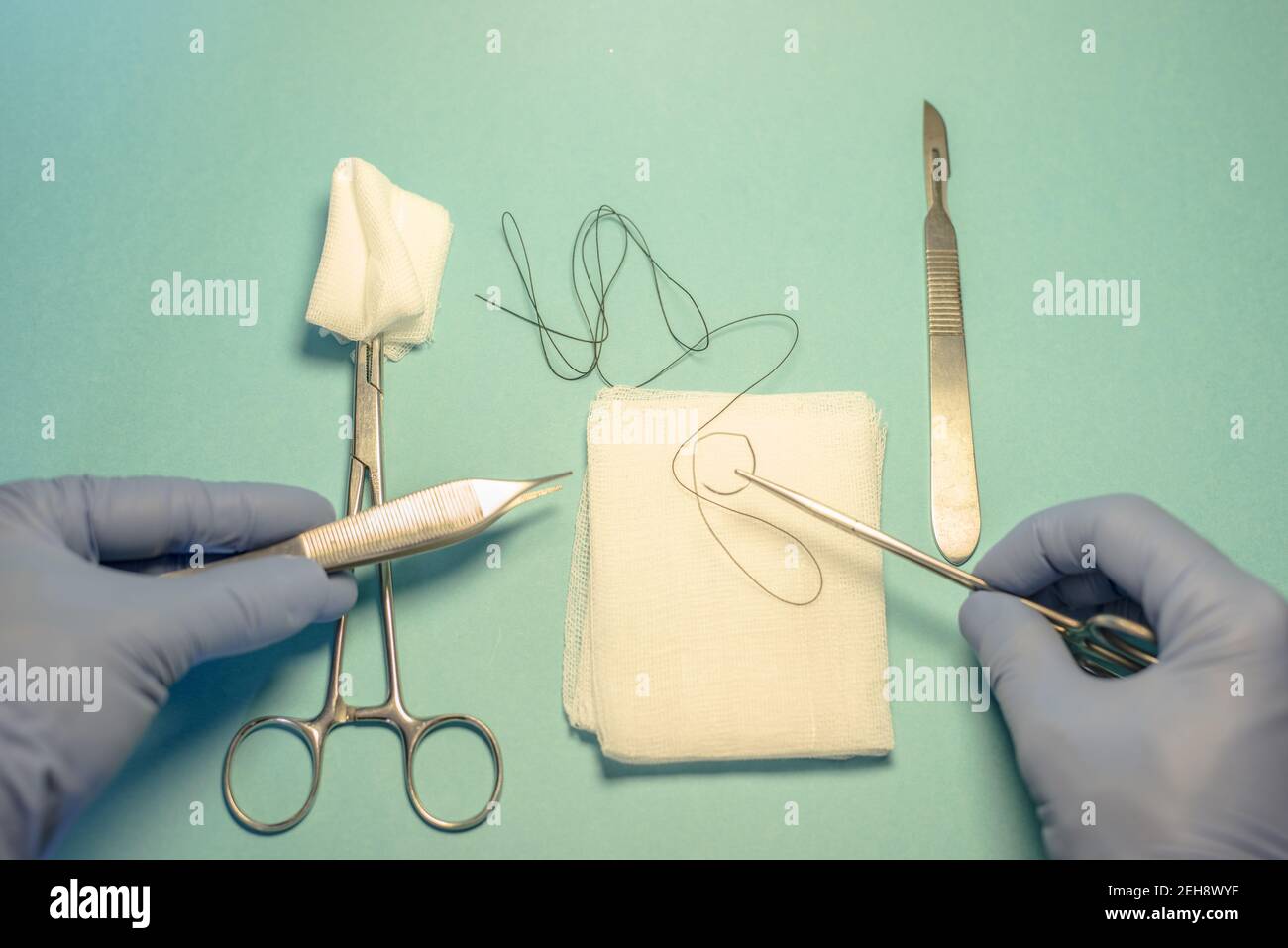 instruments for surgery in green surgical field Stock Photo - Alamy