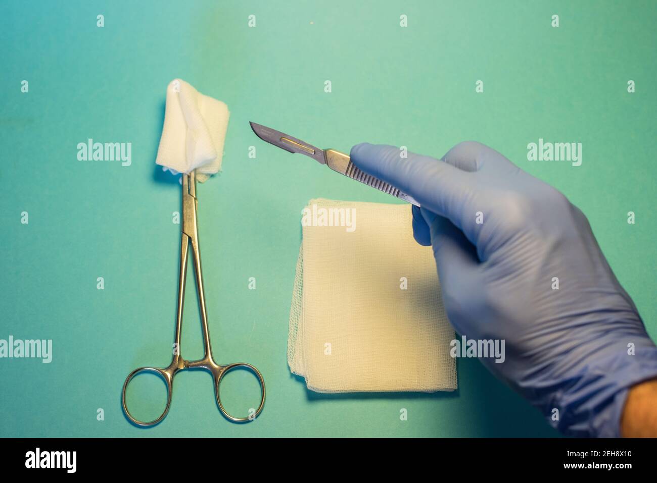 instruments for surgery in green surgical field Stock Photo - Alamy