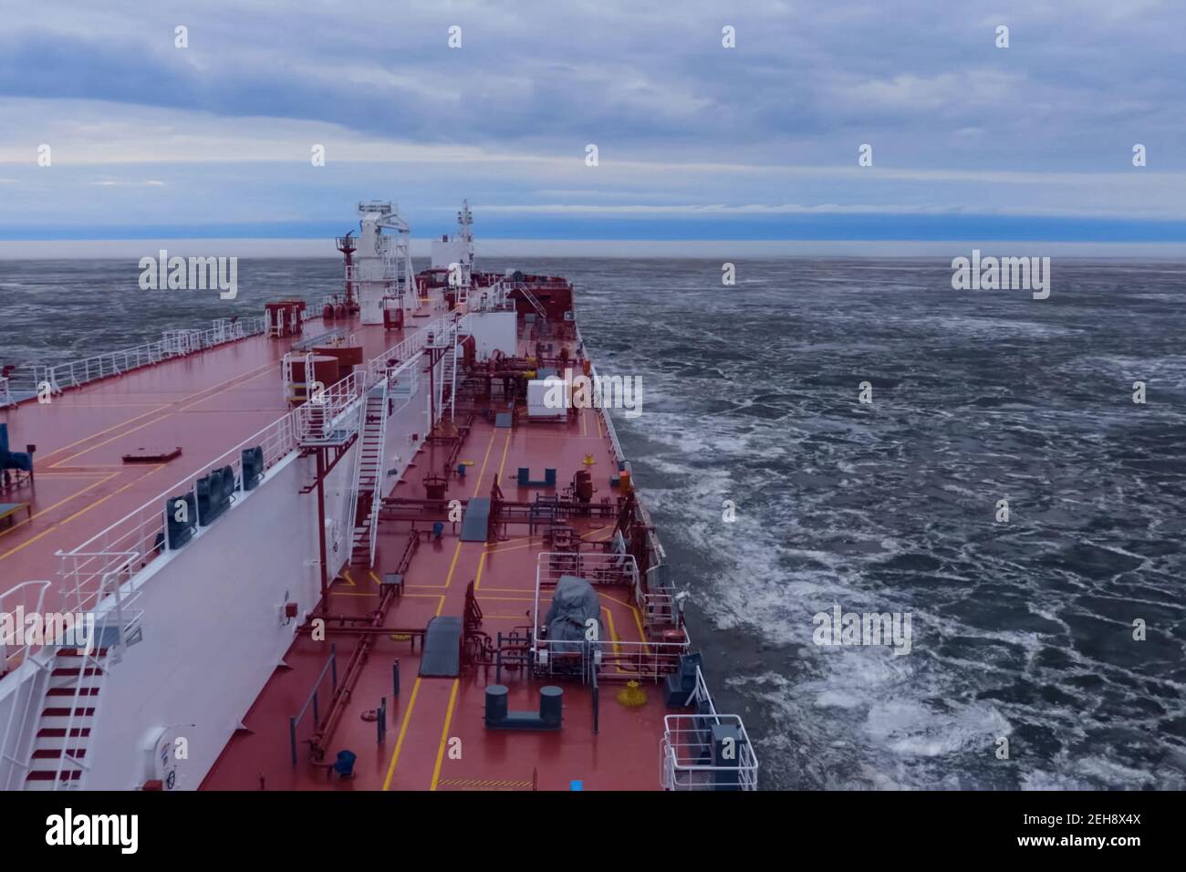 The feed of a ship sailing in the Arctic. Landscape of the Arctic from ...