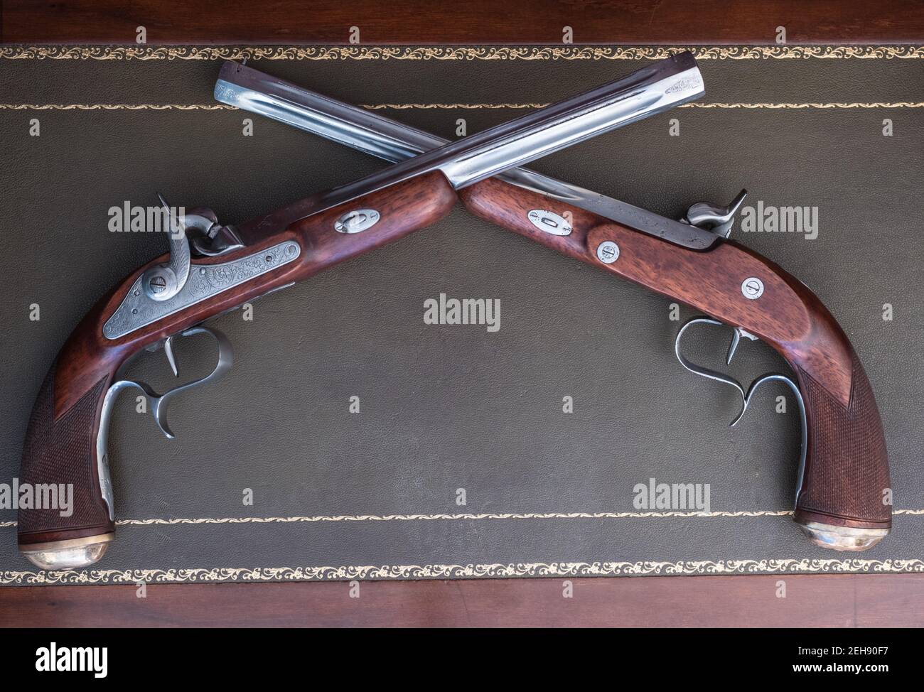 old pistol with equipment magazine powder Stock Photo - Alamy