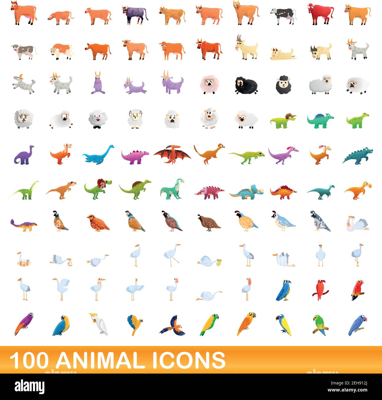 100 animal icons set. Cartoon illustration of 100 animal icons vector ...
