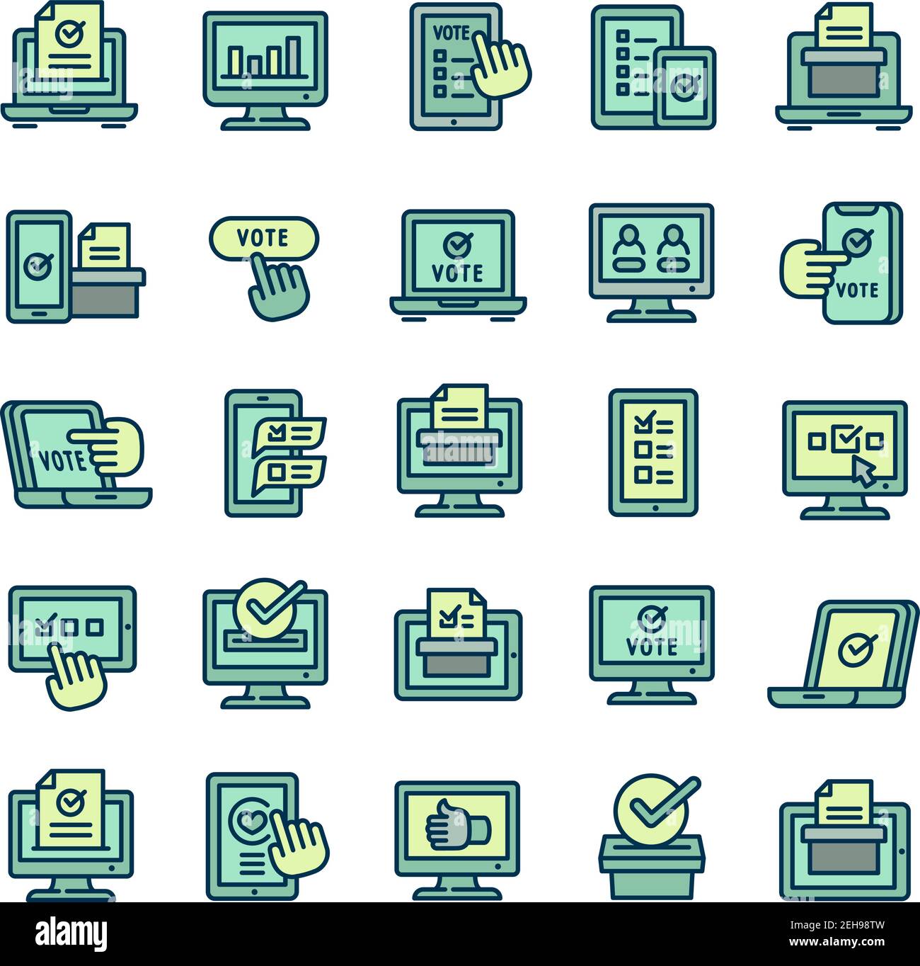 Online vote icons set. Outline set of online vote vector icons for web ...