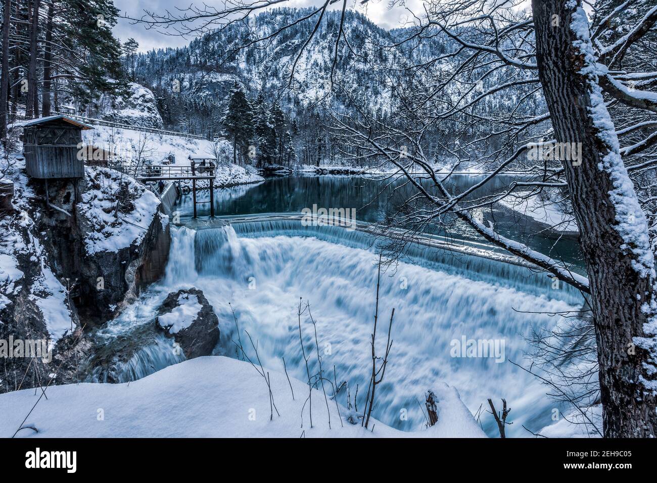 Waterfall in winter, Lechfall in Füssen, Bavaria Germany Stock Photo ...