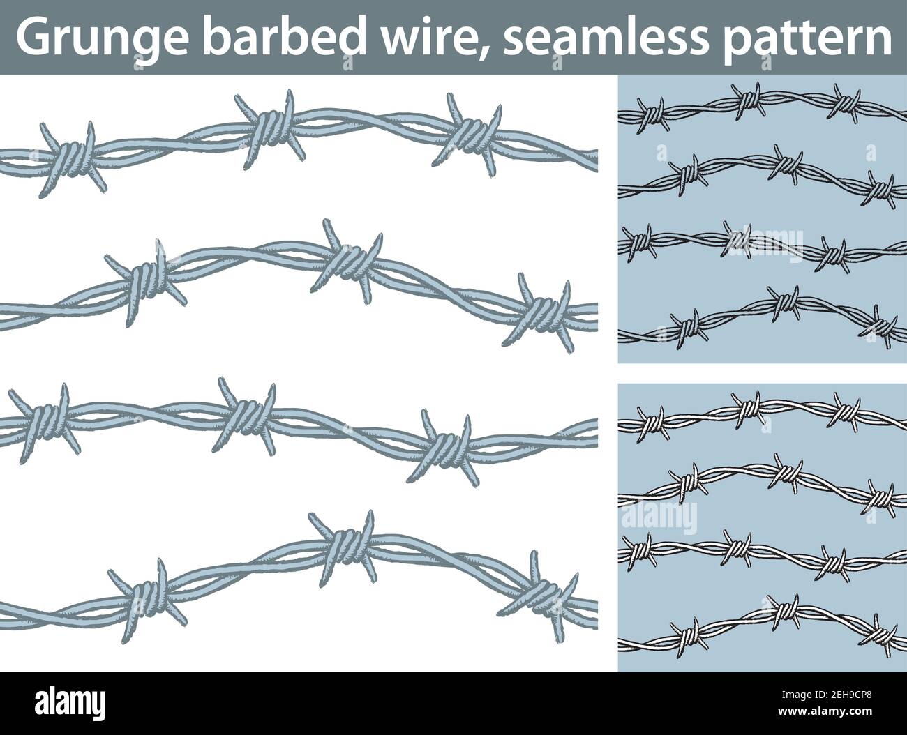 Three different versions of a seamless pattern with barbed wire ...