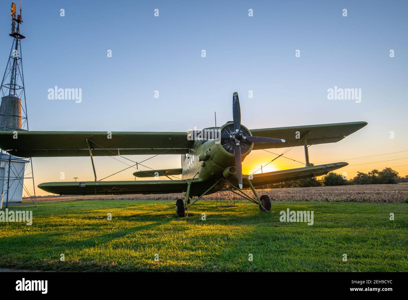 Sunsetting behind bi-plane at Massey Airport, Massey, MD Stock Photo ...