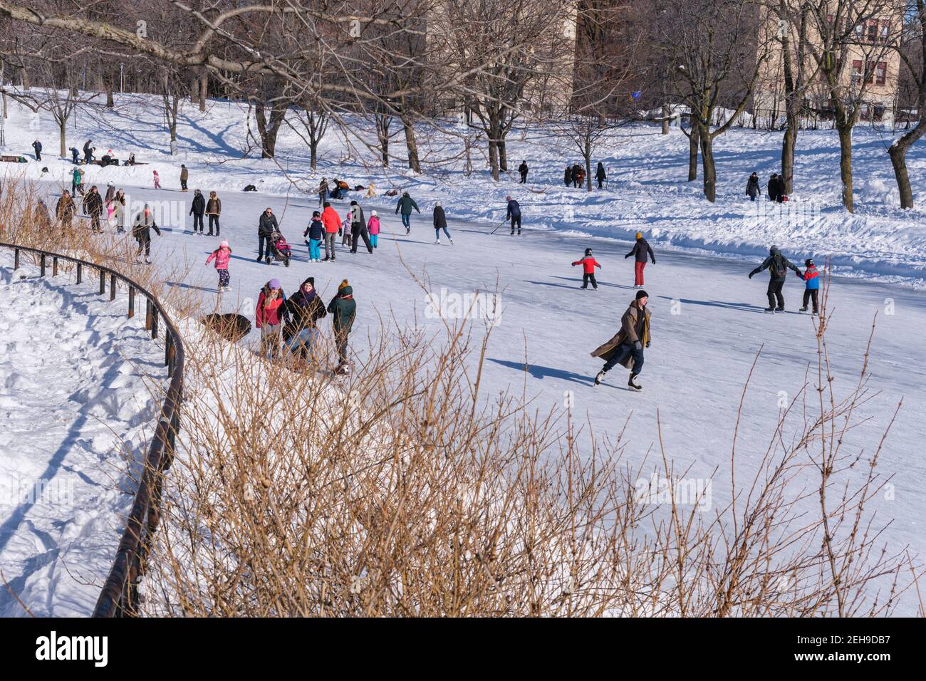 Montreal, Canada - 31 January 2021: People skating at Lafontaine Park ...