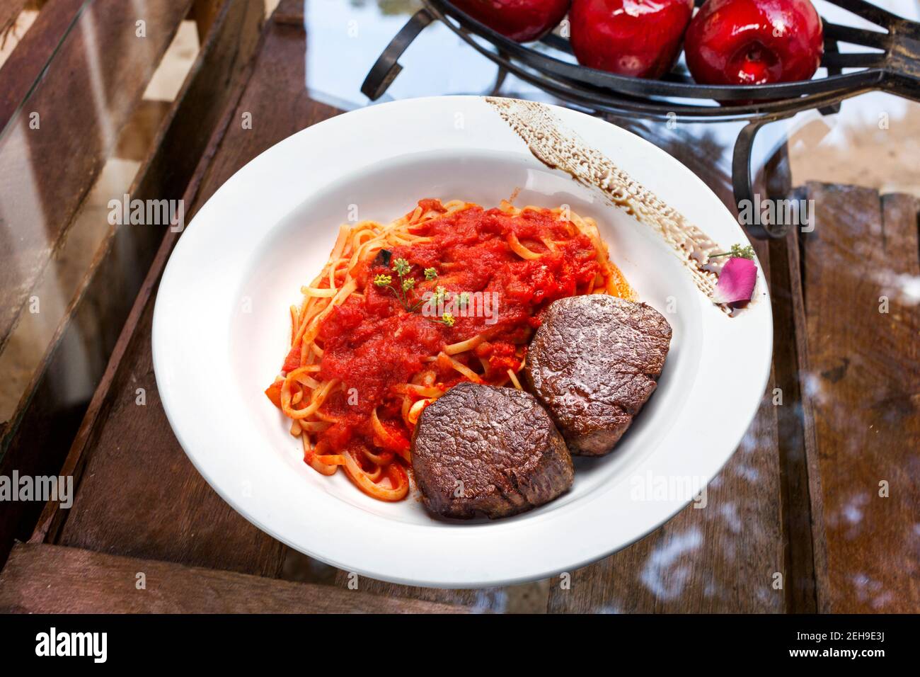 Filet mignon with pasta Stock Photo - Alamy