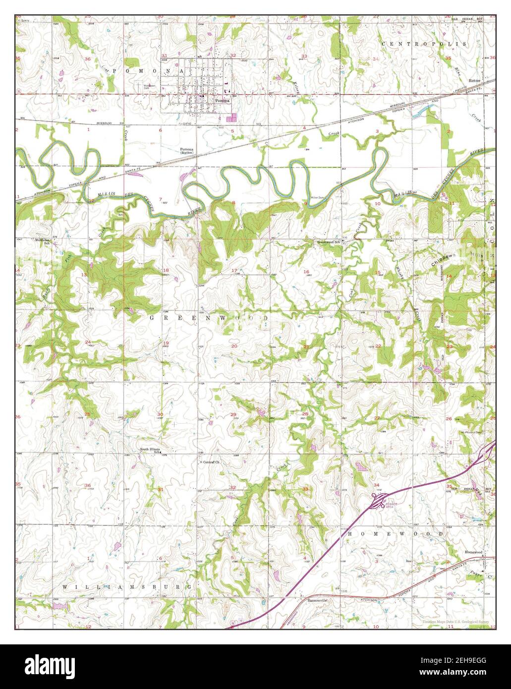 Pomona, Kansas, map 1956, 1:24000, United States of America by Timeless ...