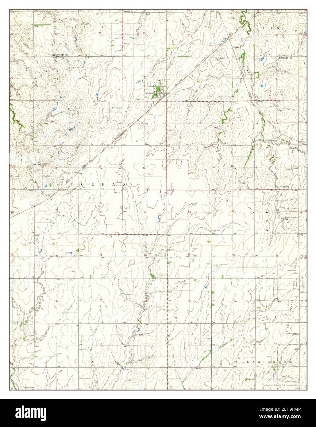 Ramona, Kansas, map 1964, 1:24000, United States of America by Timeless ...
