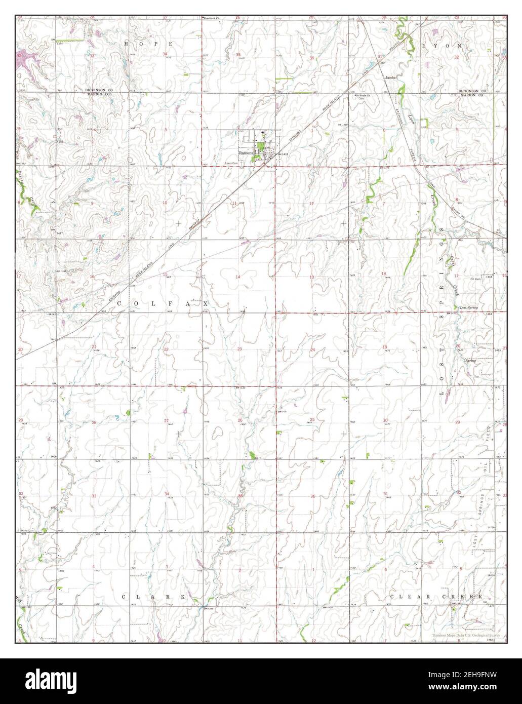 Ramona, Kansas, map 1964, 1:24000, United States of America by Timeless ...