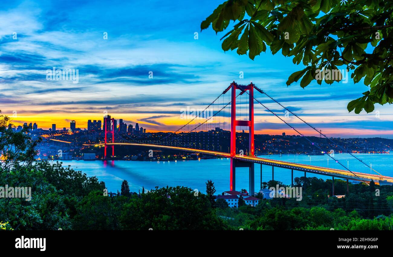 ISTANBUL, TURKEY. Panoramic view of Istanbul Bosphorus on sunset ...