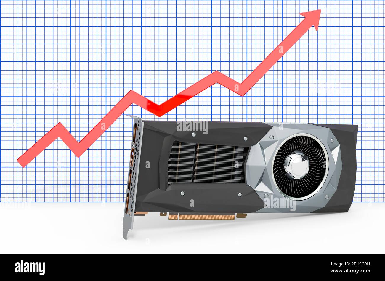 Video card GPU with growing chart. 3D rendering Stock Photo - Alamy