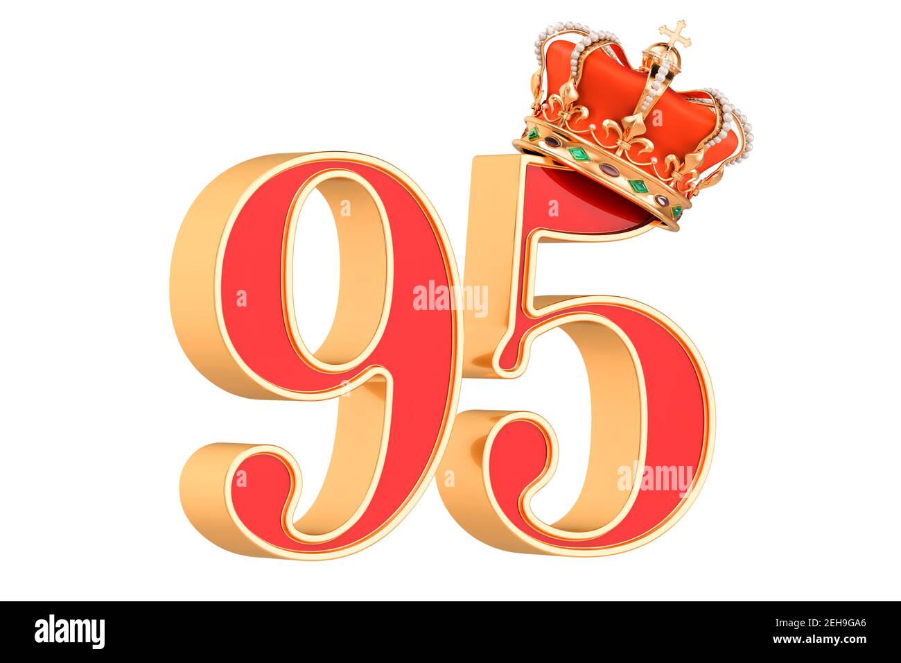 95 years of Queen concept with crown. 3D rendering isolated on white ...