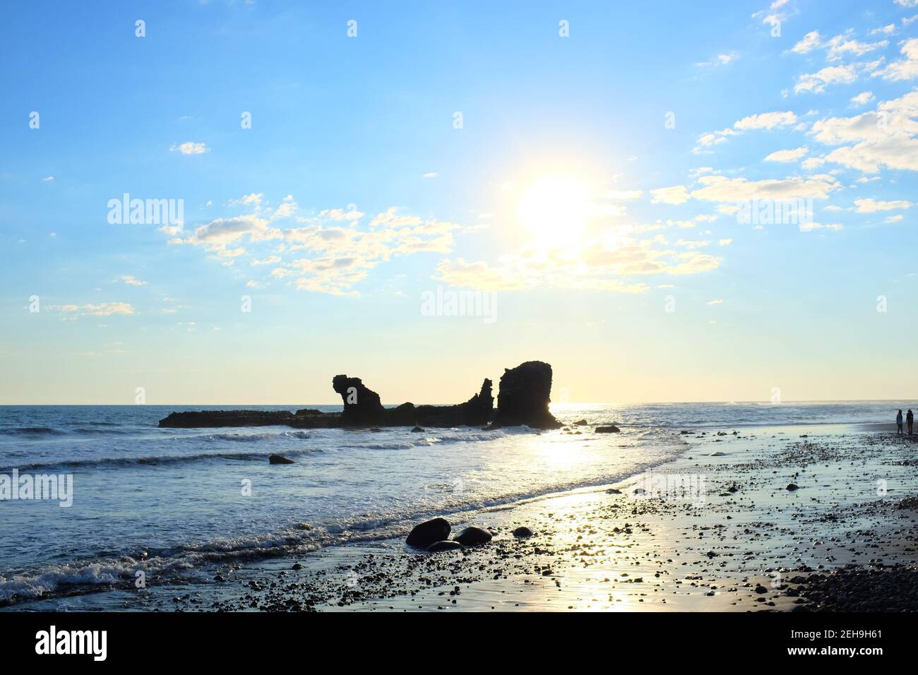 El Salvador El Tunco Silhouette of the of the large pig shaped rock ...