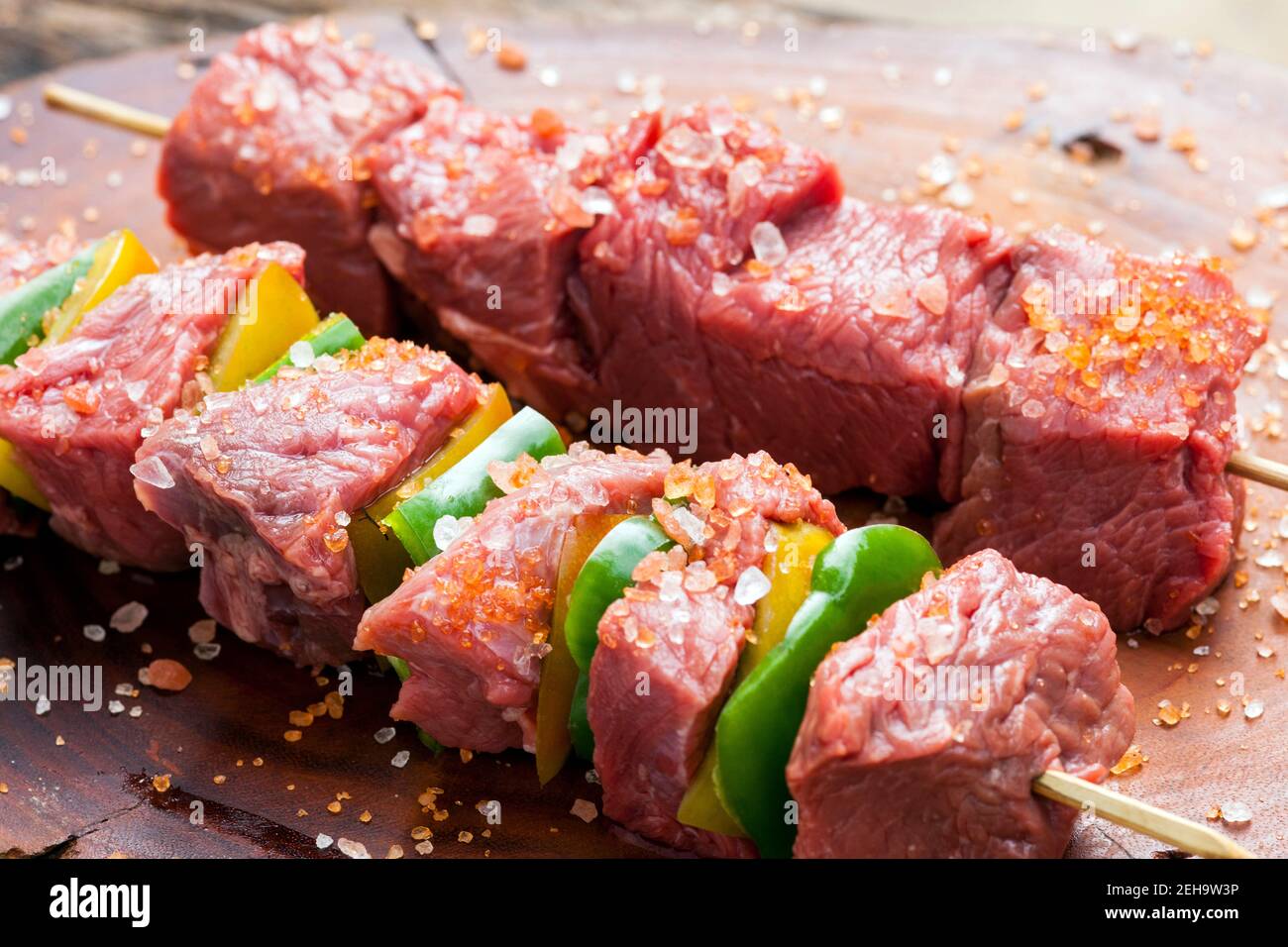 delicious raw meat skewer, beef Stock Photo - Alamy