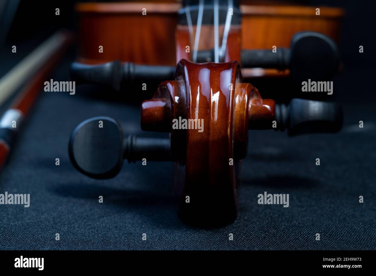 Full profile of beautiful violin on black background Stock Photo - Alamy