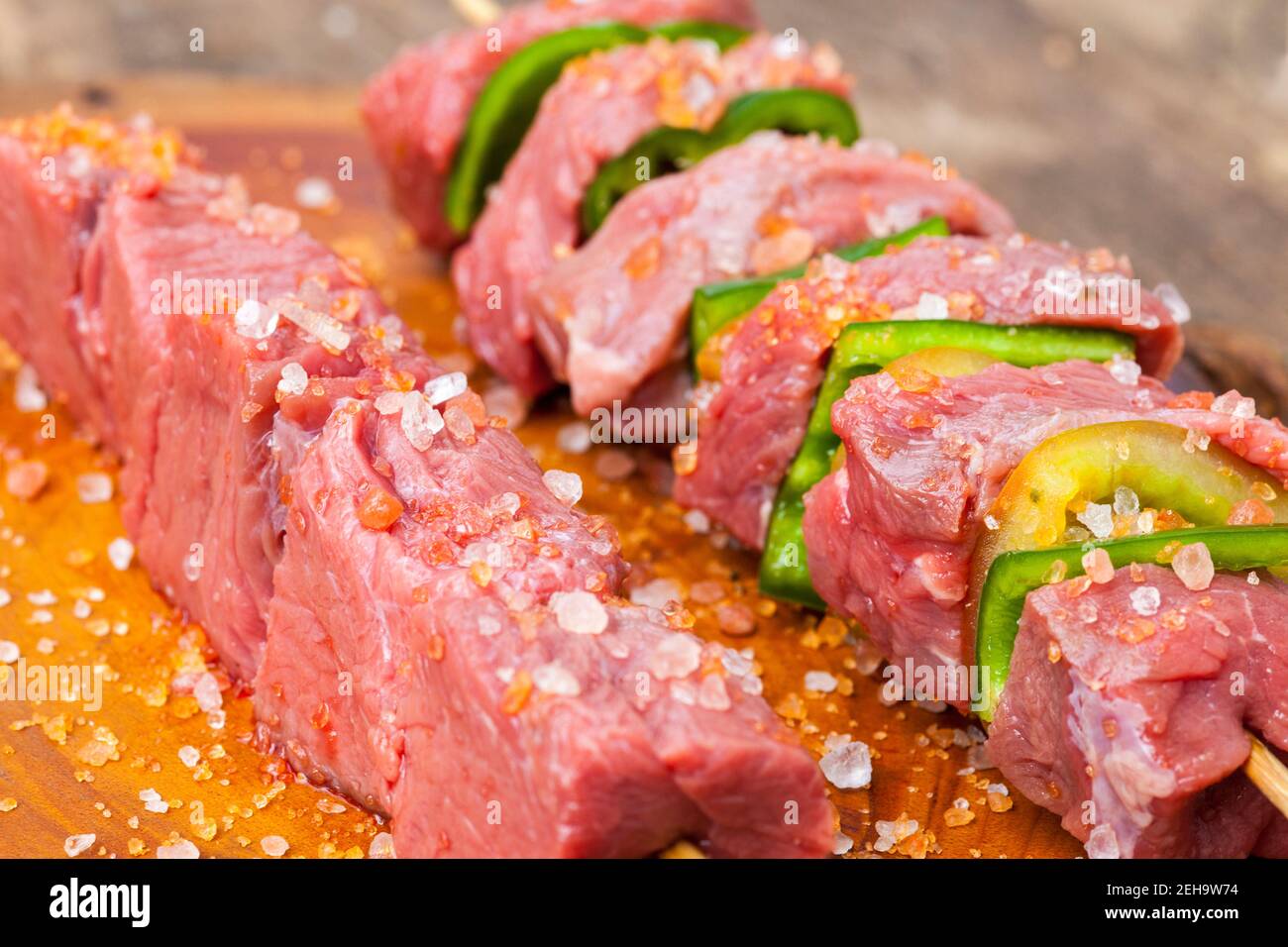 delicious raw meat skewer, beef Stock Photo - Alamy