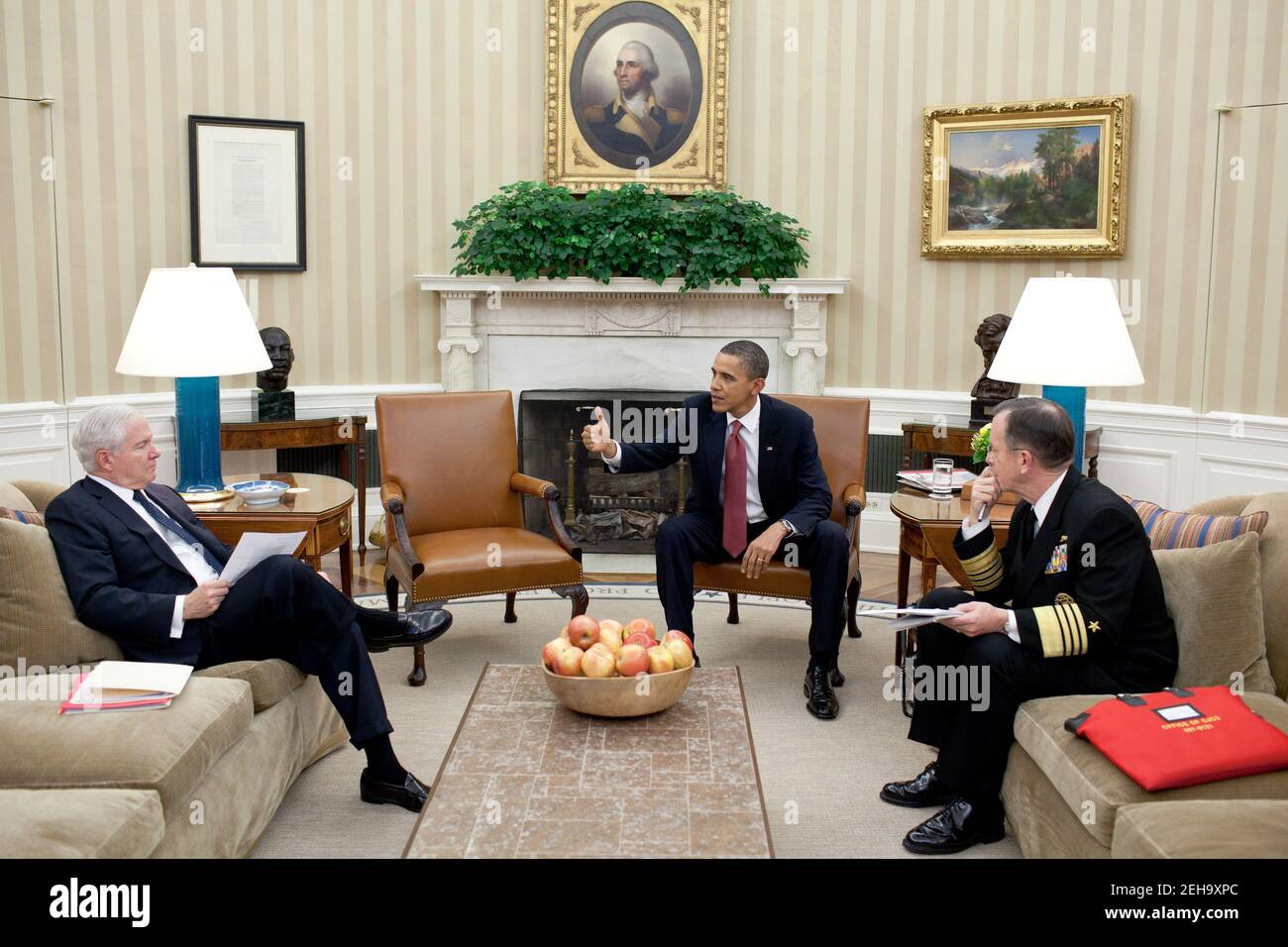 President Barack Obama meets with Secretary of Defense Robert Gates ...