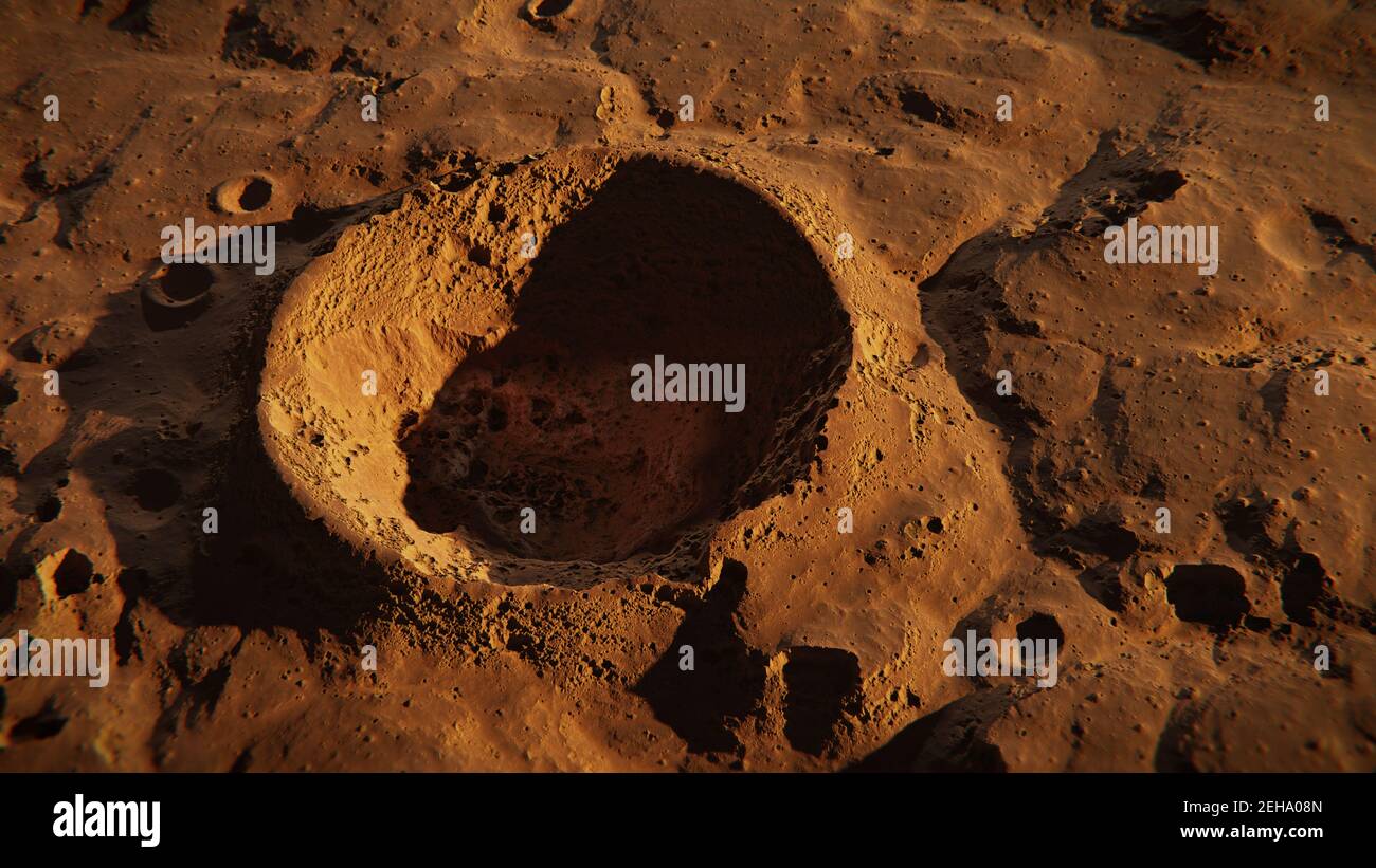 crater on planet Mars, landscape scene on the red planet Stock Photo ...