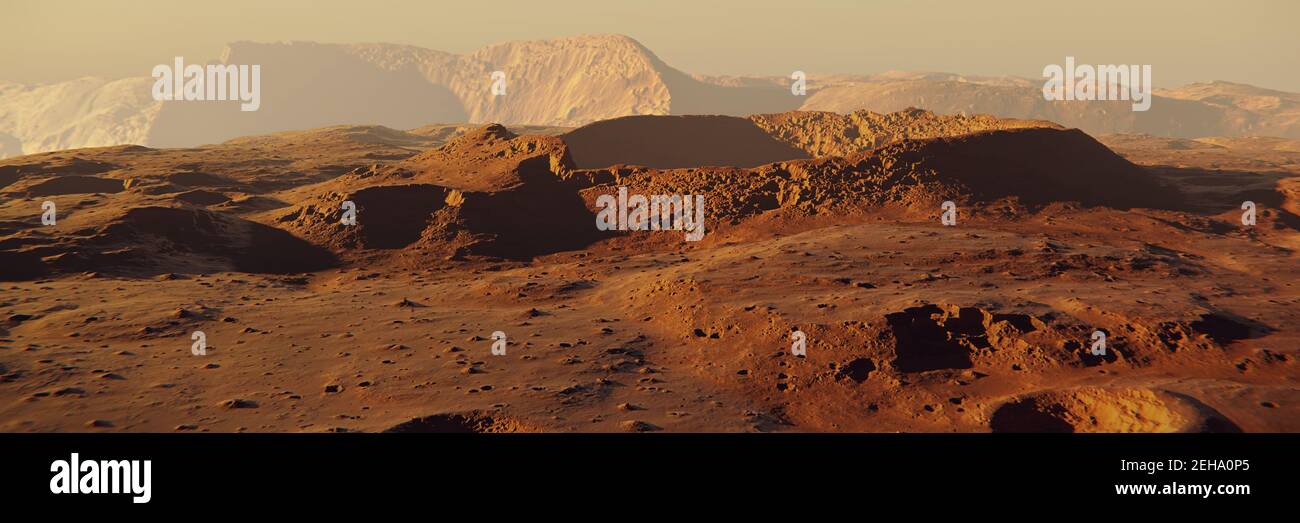 landscape on planet Mars, scenic space desert scene on the red planet ...