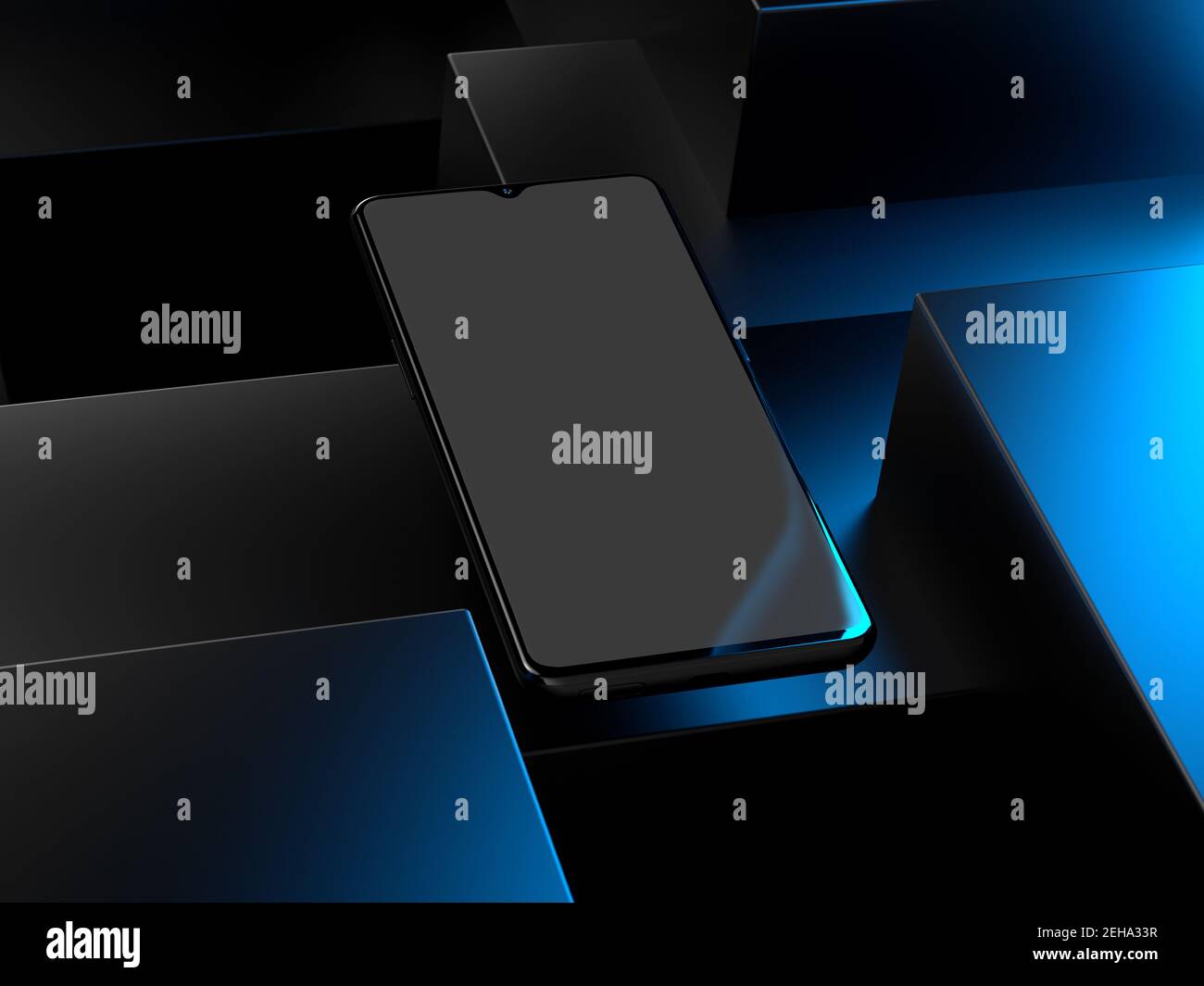 3D rendering of a modern smartphone against black and blue shiny cubes Stock Photo - Alamy