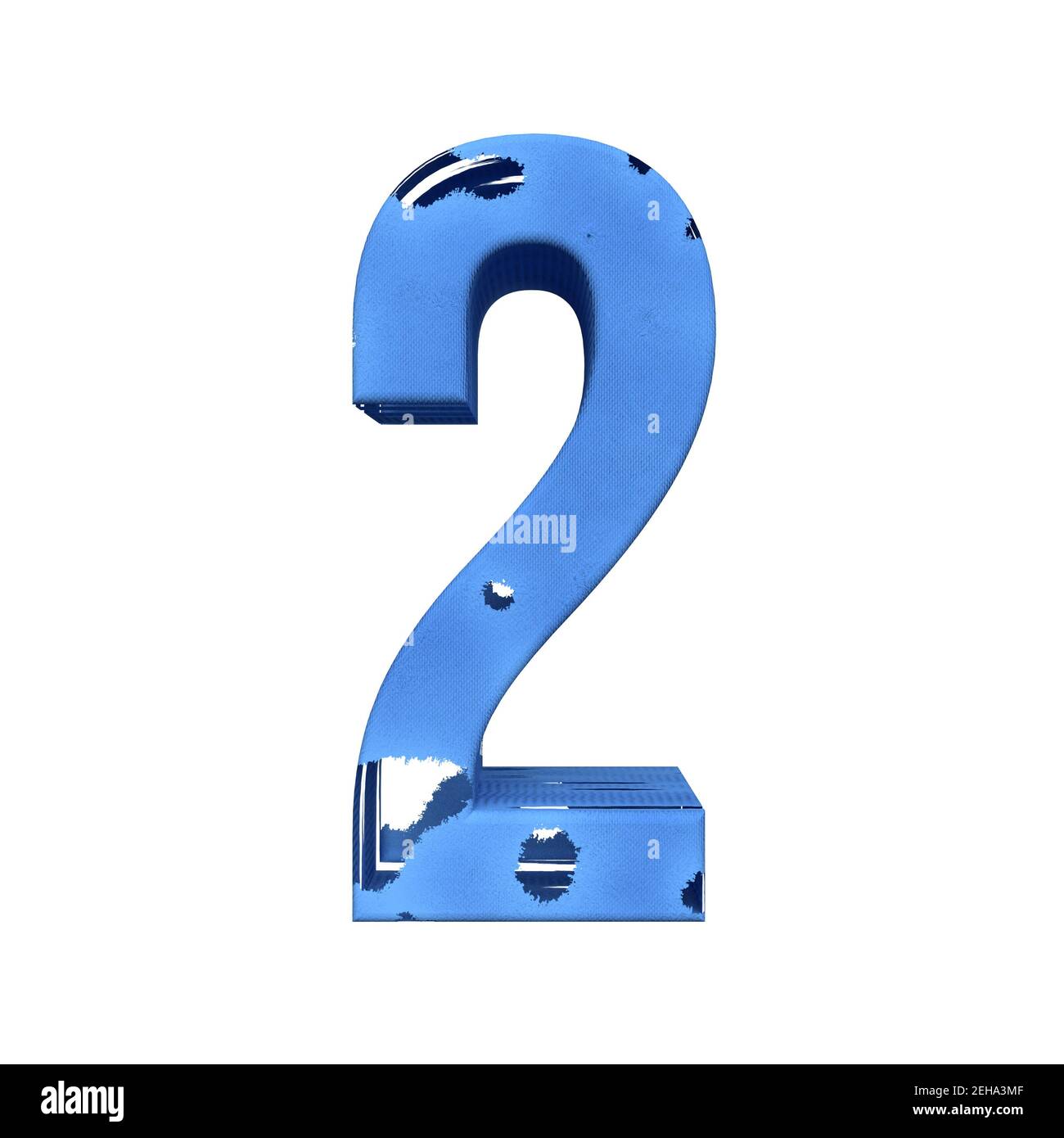 3D rendering of the number 2 with a worn-out denim texture isolated on ...